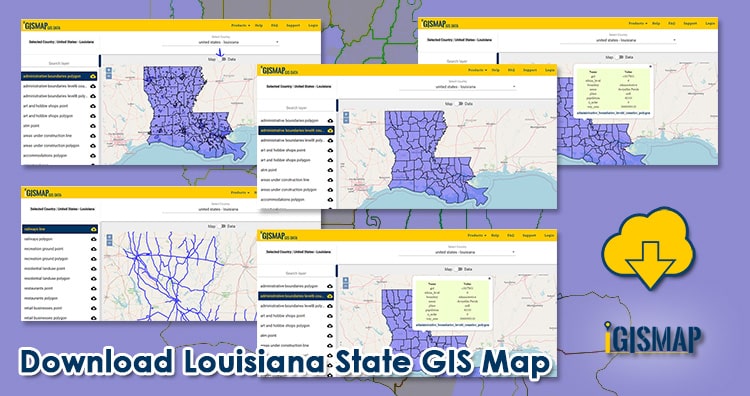 Download Louisiana State GIS Map - Boundary, Parishes, Rail, highway
