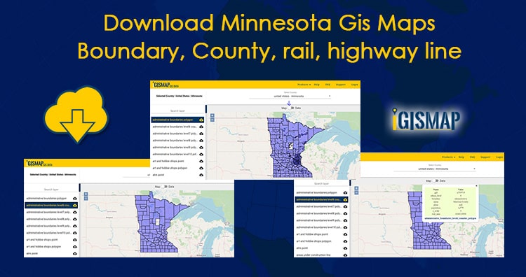 Download Minnesota GIS Maps - Boundary, County, rail, highway line