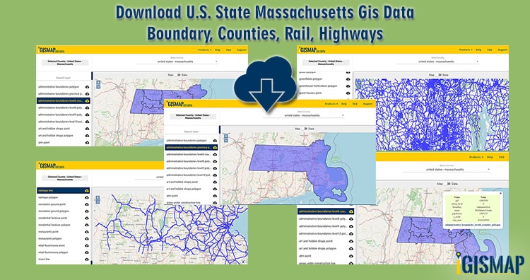 Download U.S. State Massachusetts GIS Data -Boundary, Counties, Rail ...