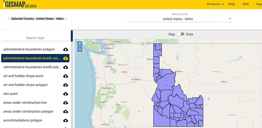 Download United States - Idaho Counties Shapefile, Highway, Railway line