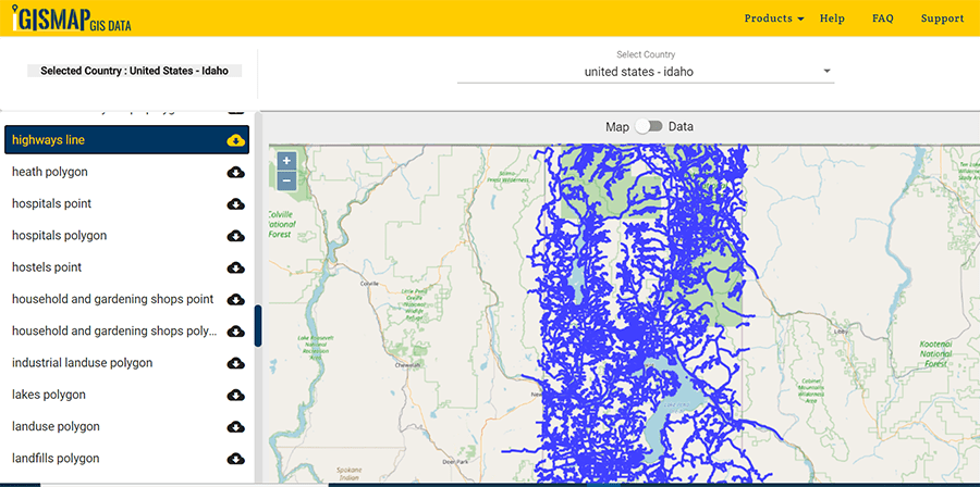 Download United States - Idaho Counties Shapefile, Highway, Railway line