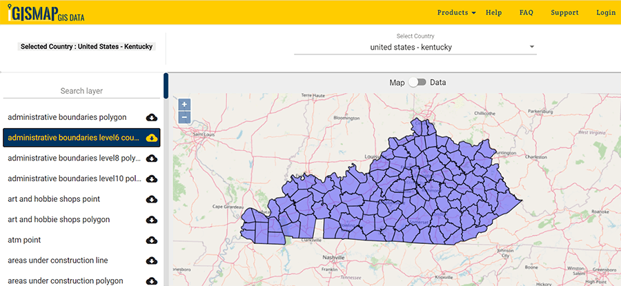 Download Kentucky State GIS Maps - Boundary, Counties, Rail, highway