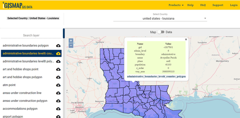 Download Louisiana State GIS Map - Boundary, Parishes, Rail, highway
