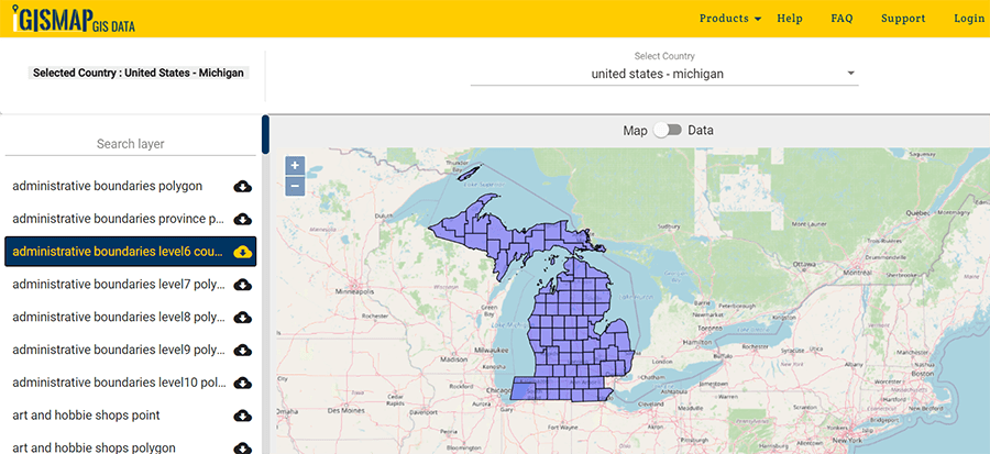 Download Michigan Gis Map - boundary, county, rail, highway, shapefile ...