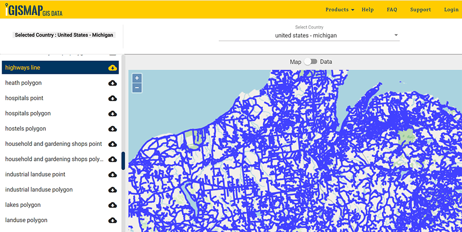 Download Michigan GIS Map - boundary, county, rail, highway, shapefile ...