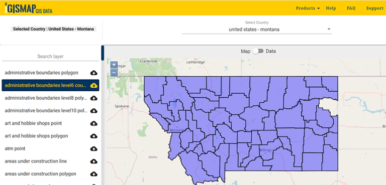 Download Montana State Gis Data - County, rail, highway shapefile