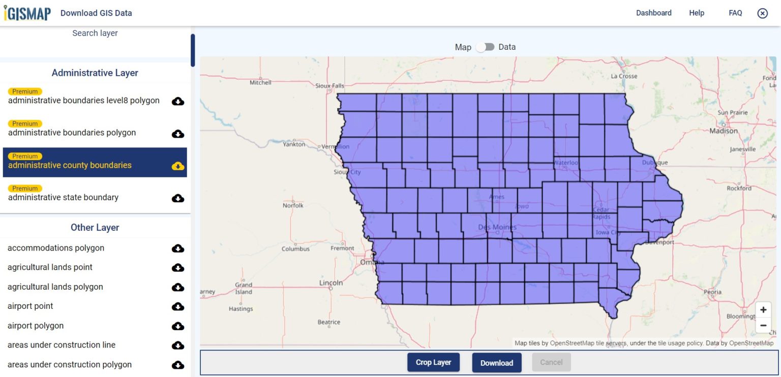 Download Iowa U.S. State GIS Data - Counties, boundaries, railways ...