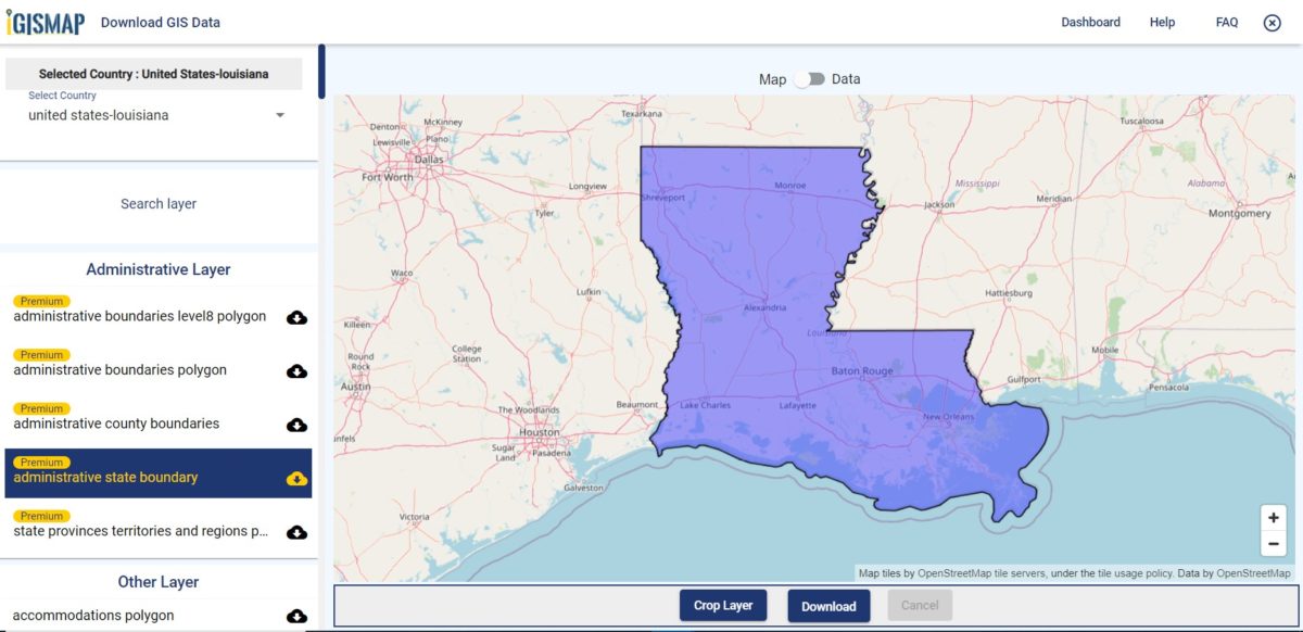 Download Louisiana State GIS Map - Boundary, Parishes, Rail, highway