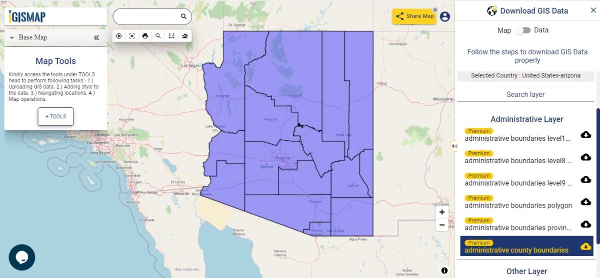 Arizona County GIS Data - Shapefile, Kml - Administrative boundary ...