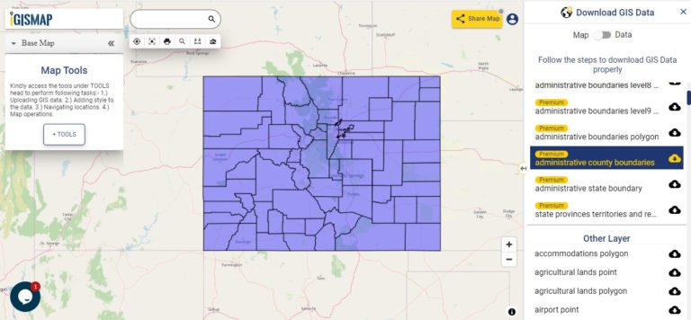 Colorado GIS data - Shapefile, Administrative boundary, polygon, county ...