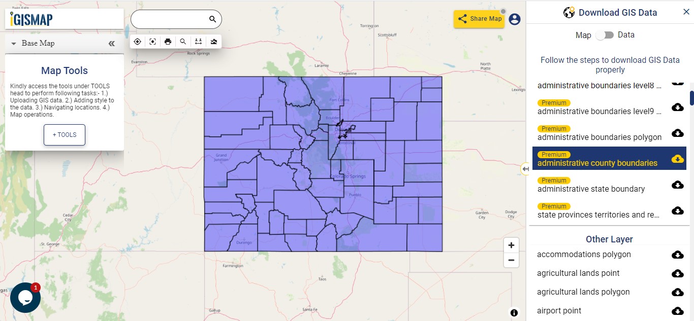 Colorado GIS data - Shapefile, Administrative boundary, polygon, county ...