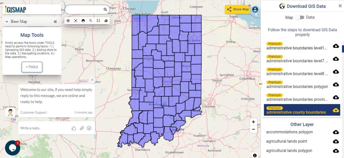 Download Indiana Counties GIS data - United States - Railways, Highway ...