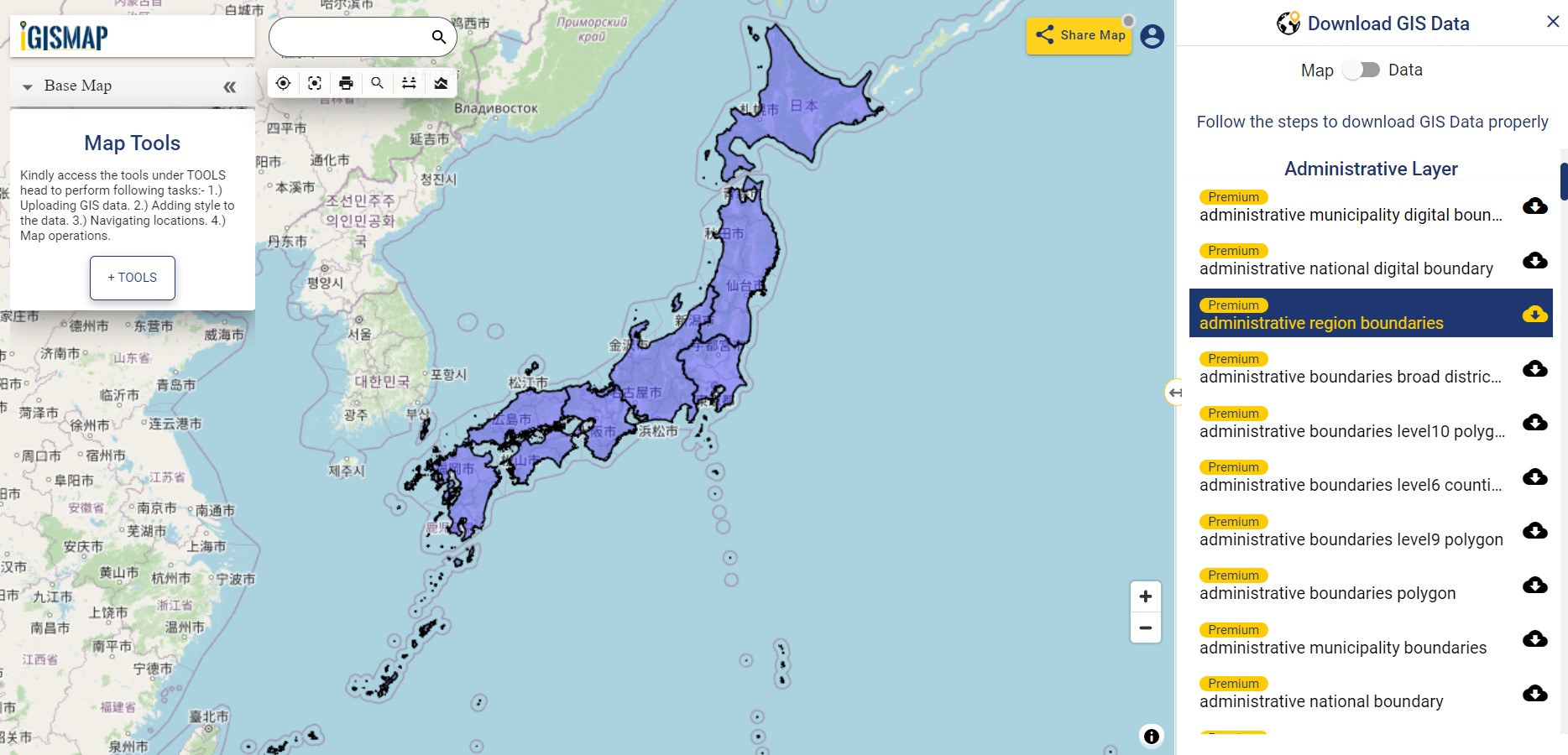 Download Japan Administrative Boundary Shapefiles - Regions ...
