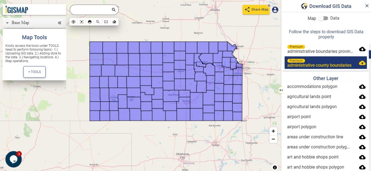 Download Kansas State GIS Data - Counties, boundary, rail, highway line ...
