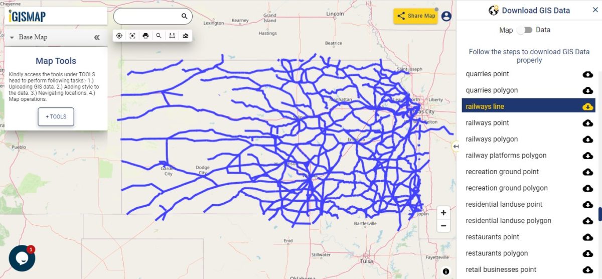 Download Kansas State GIS Data - Counties, boundary, rail, highway line ...
