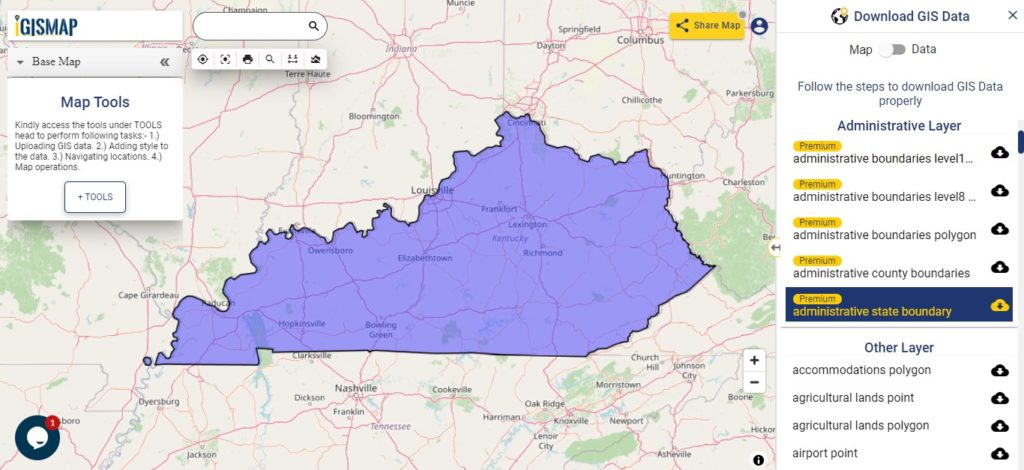 Download Kentucky State GIS Maps - Boundary, Counties, Rail, highway
