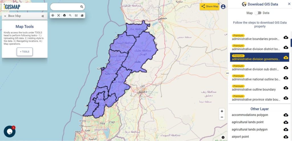 Download Lebanon Administrative Boundary Shapefiles - Governorates ...