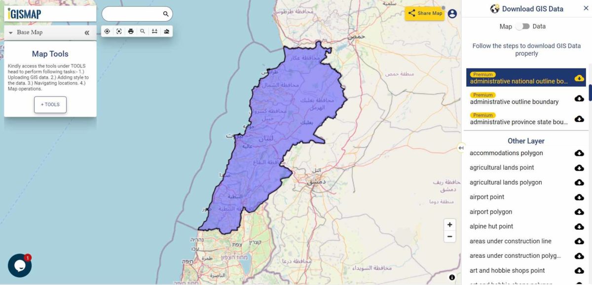 Download Lebanon Administrative Boundary Shapefiles - Governorates ...