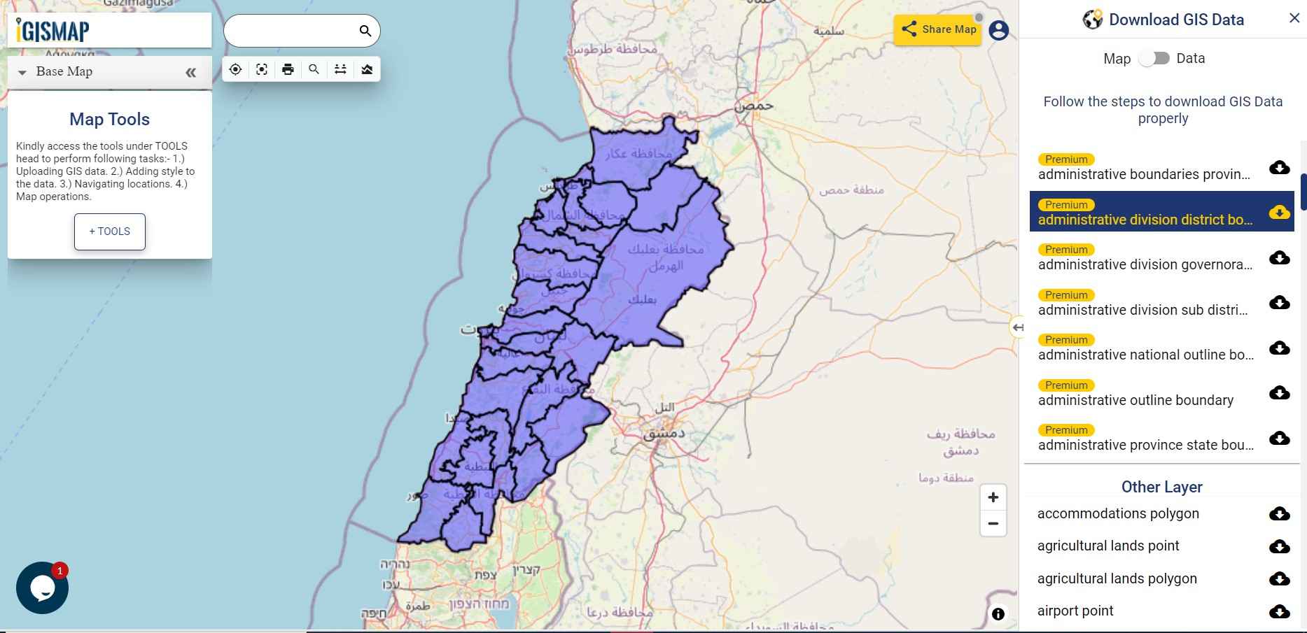 Download Lebanon Administrative Boundary Shapefiles - Governorates ...