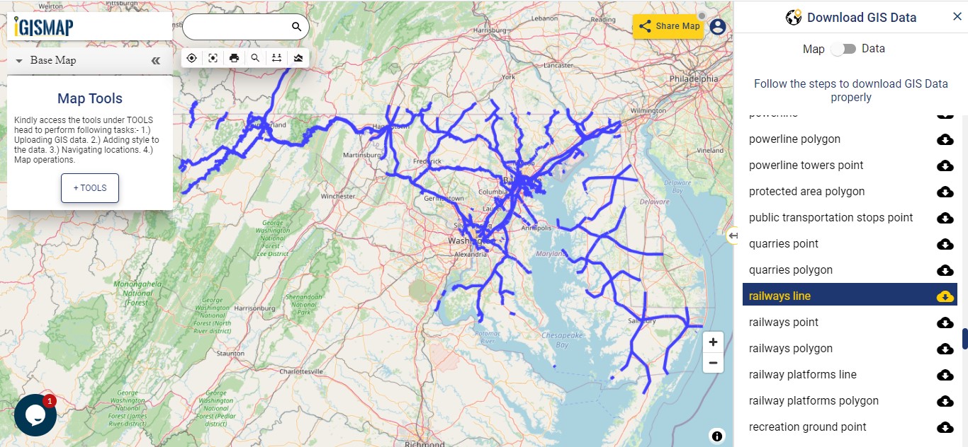 Download Maryland Counties GIS Data - State Boundary, Rail, Highways Line Download Maryland Counties GIS Data - State Boundary, Rail, Highways Line
