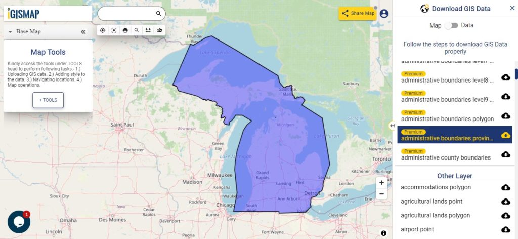 Download Michigan GIS Map - boundary, county, rail, highway, shapefile ...