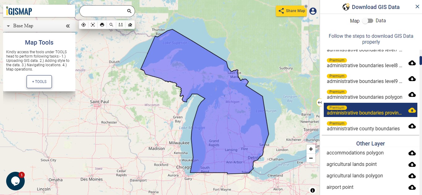 Download Michigan GIS Map - boundary, county, rail, highway, shapefile ...