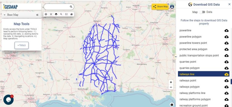 Download Mississippi state GIS maps - counties, rail, highway, shapefile
