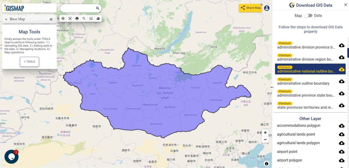 Download Mongolia Administrative Boundary Shapefiles - Regions ...