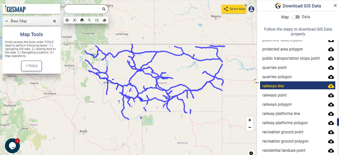 Download Montana State GIS Data - County, rail, highway shapefile