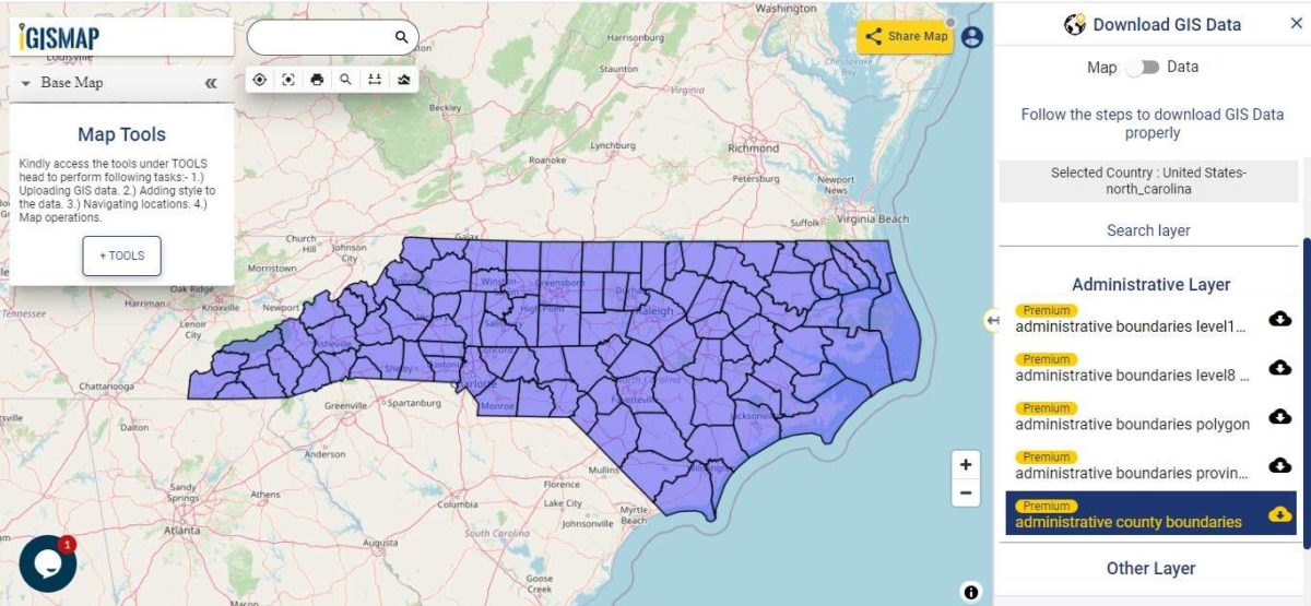 Download North Carolina State GIS Maps – Boundary, Counties, Rail ...