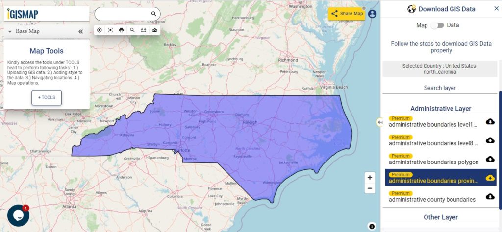 Download North Carolina State GIS Maps – Boundary, Counties, Rail ...