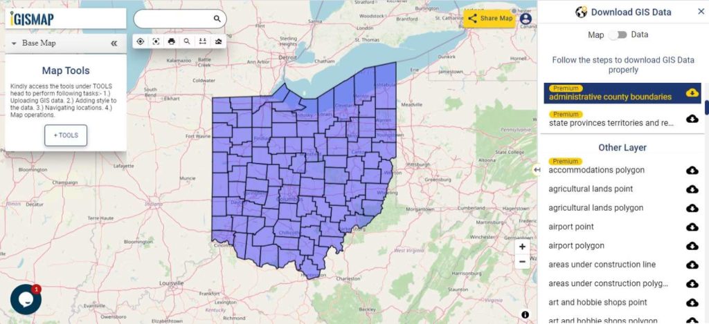 Download Ohio State GIS Maps – Boundary, Counties, Rail, highway