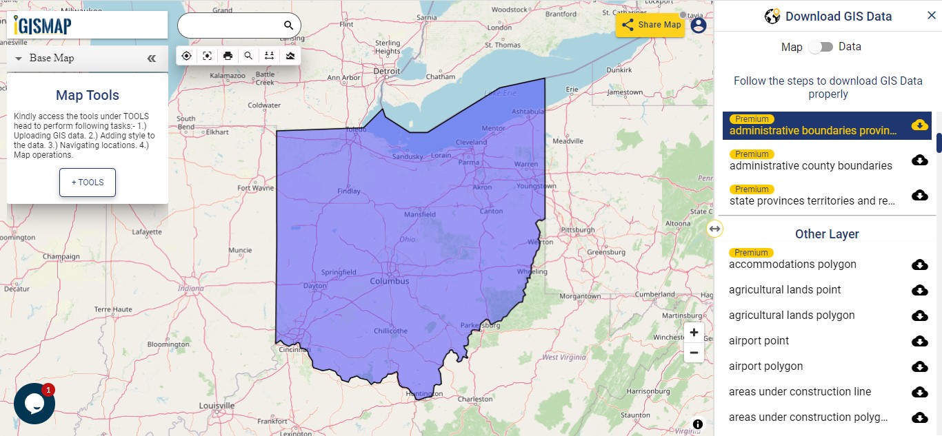 Download Ohio State GIS Maps – Boundary, Counties, Rail, highway