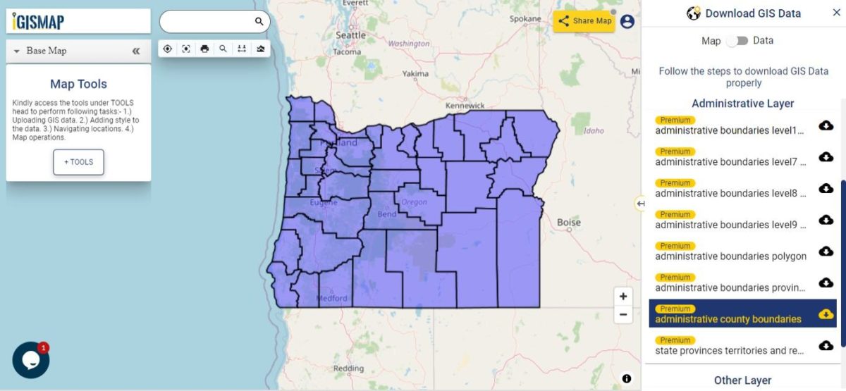 Download Oregon State GIS Maps – Boundary, Counties, Rail, highway