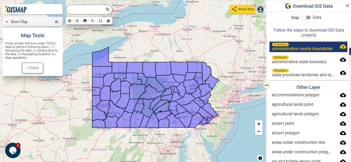 Download Pennsylvania State GIS Maps – Boundary, Counties, Rail, highway