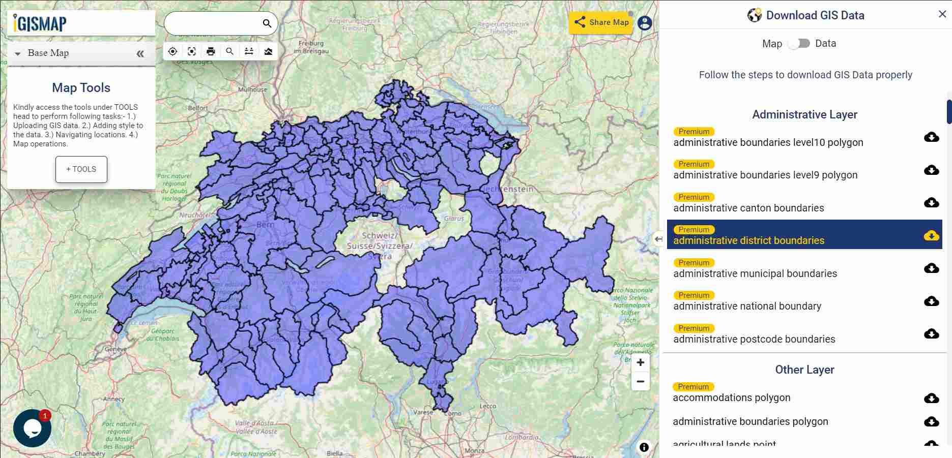 Download Switzerland Administrative Boundary Shapefiles - Cantons ...