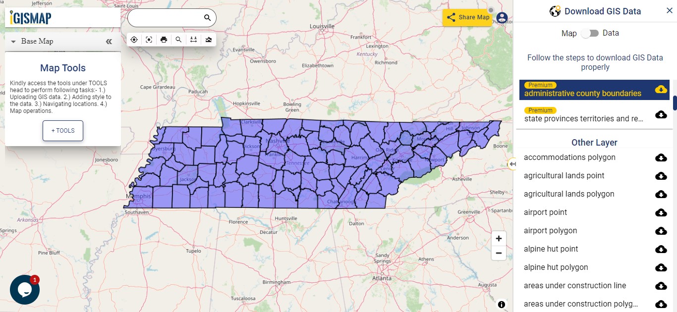 Download Tennessee State GIS Maps – Boundary, Counties, Rail, highway