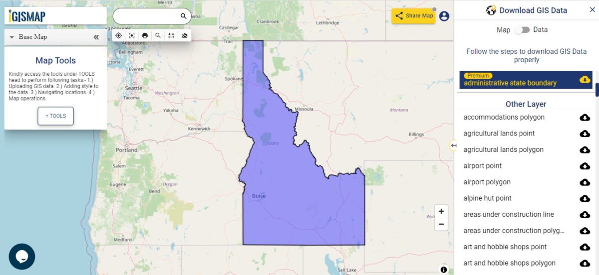 Download United States - Idaho Counties Shapefile, Highway, Railway line