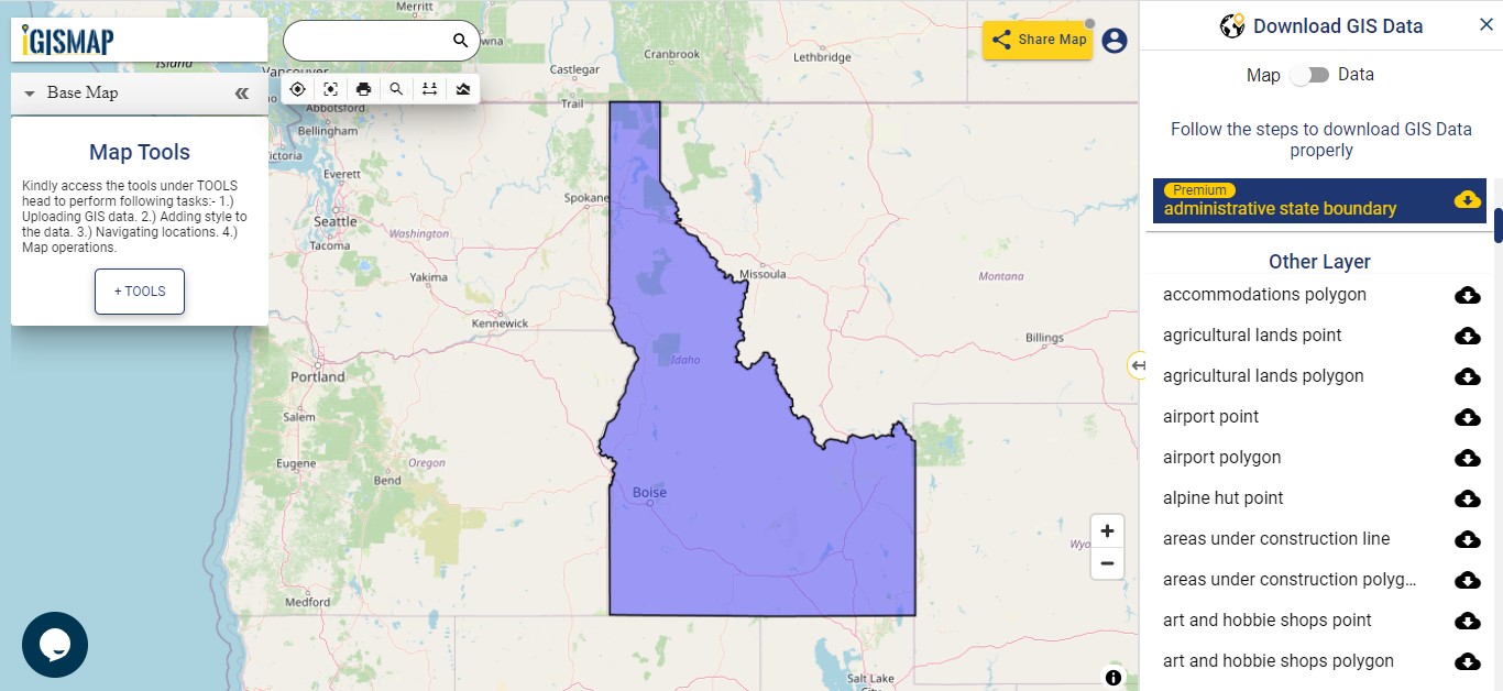 Download United States - Idaho Counties Shapefile, Highway, Railway line