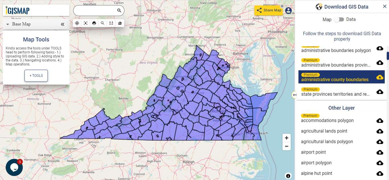 Download Virginia State GIS Maps – Boundary, Counties, Rail, highway