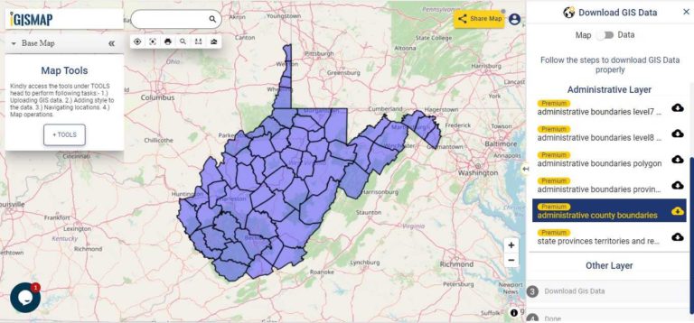 Download West Virginia State GIS Maps – Boundary, Counties, Rail, highway