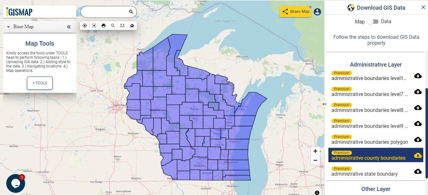 Download Wisconsin State GIS Maps – Boundary, Counties, Rail, highway