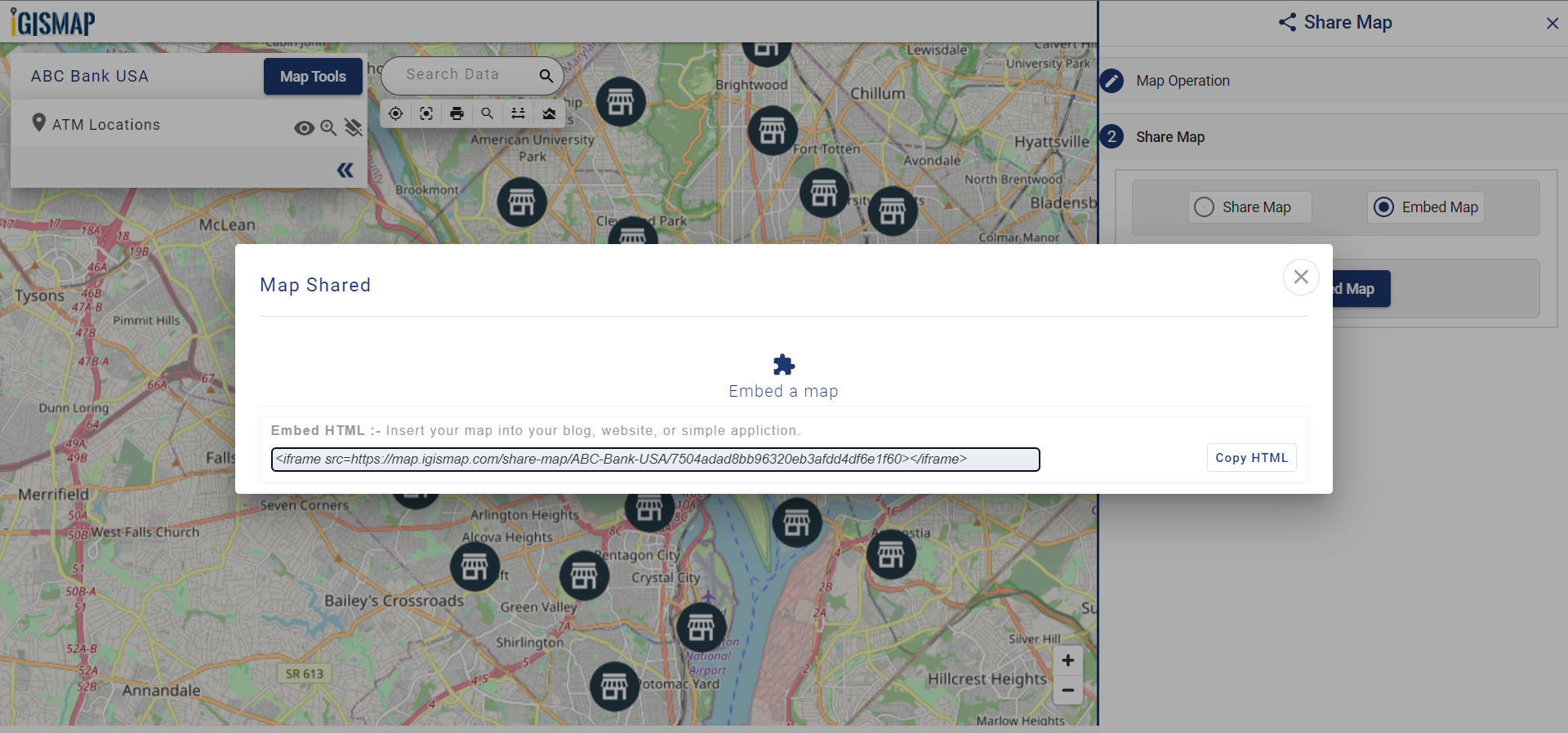 Plot ATM locations on a map and embed on your website