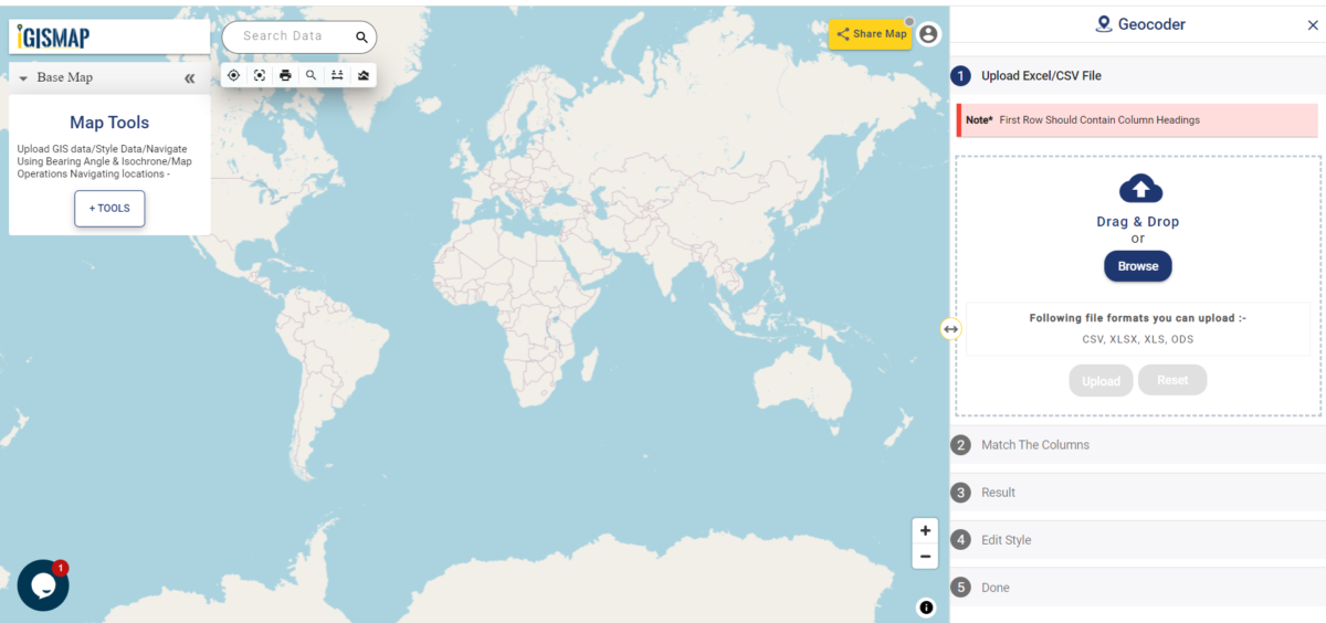 Convert addresses from spreadsheet to points on Map in two steps