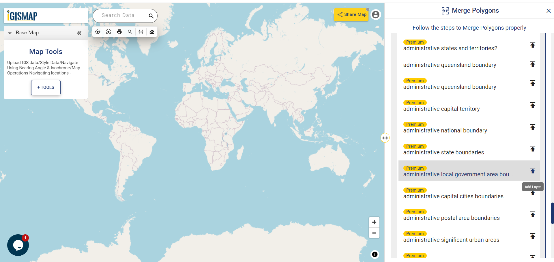 Add / Upload polygon GIS data and merge required polygon features