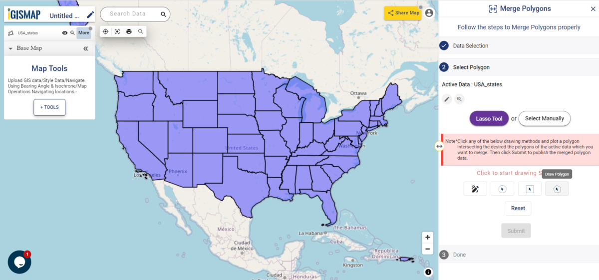 Merge Polygons Features Online Using Igismap
