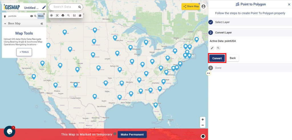 Online conversion of GIS points to polygon
