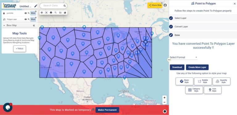 Online conversion of GIS points to polygon