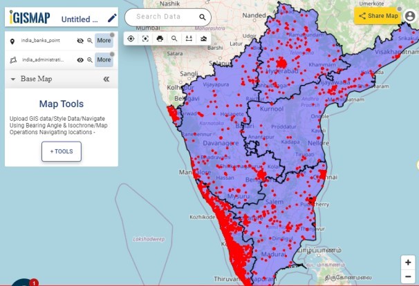 Create a Map of the Bank Locations in South India