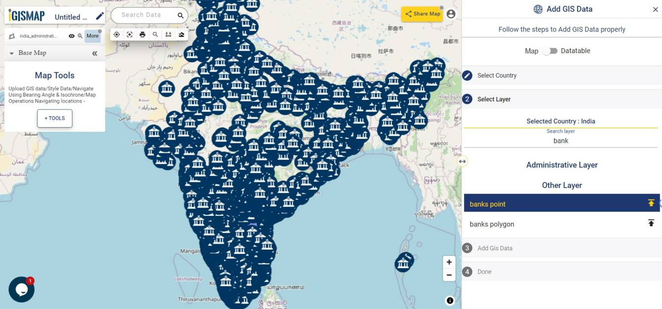 Create a Map of the Bank Locations in South India
